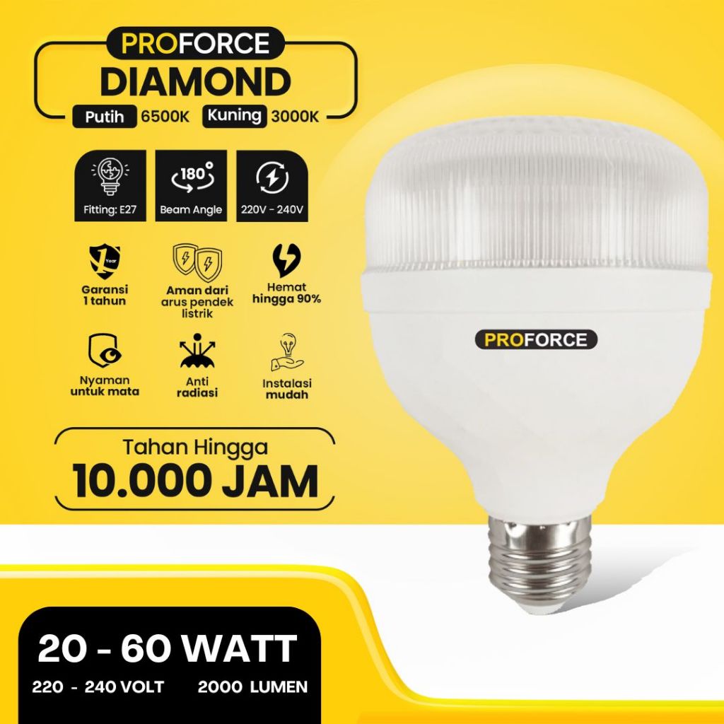 Jual Proforce Bohlam Lampu LED Warna Cahaya Putih dan Kuning Diamond Hemat Energi Super Terang ...