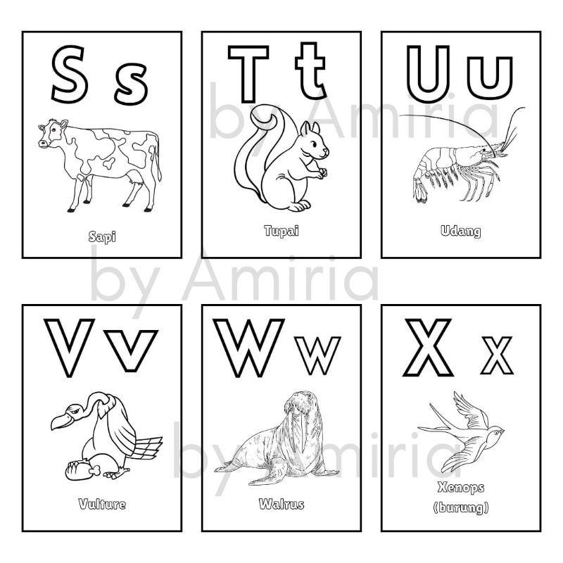 Jual (Yuji Shop) Paket 26 Lembar mewarnai ALPHABET A-Z Tema Binatang ...