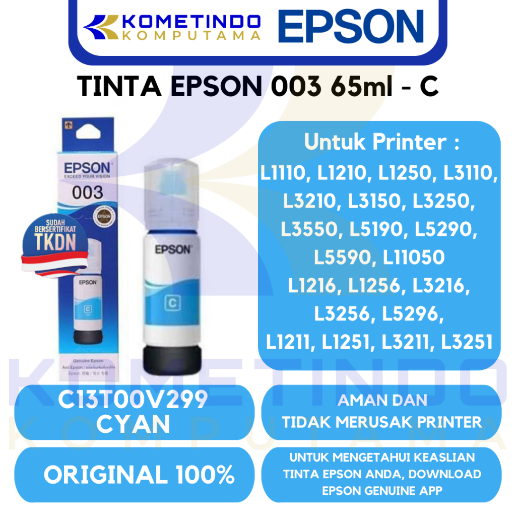 Jual TKDN BOX T 003 Cyan 65ml Tinta Epson Jamin 100% Original Box 003 ...