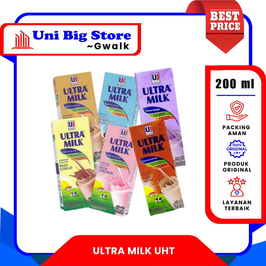 Jual ULTRA MILK SUSU UHT MILK COKLAT - STRAWBERRY - KARAMEL - TARO - MOCCA - 200 ml | Shopee ...