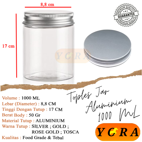 Jual TOPLES JAR ALUMINIUM 1000 ML / TOPLES JAR SILINDER / TOPLES PLASTIK TEBAL / TOPLES JAR ...