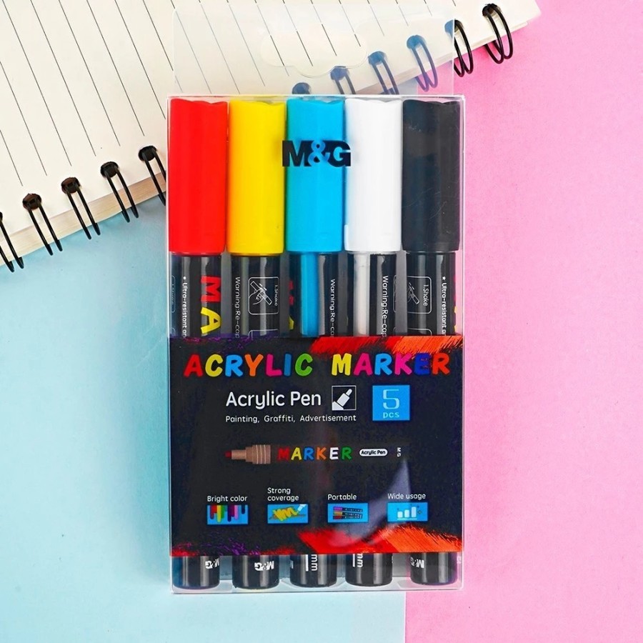 Jual Spidol Acrylic Marker Set M&G Isi 5 Warna Akrilik APL976D8 ...