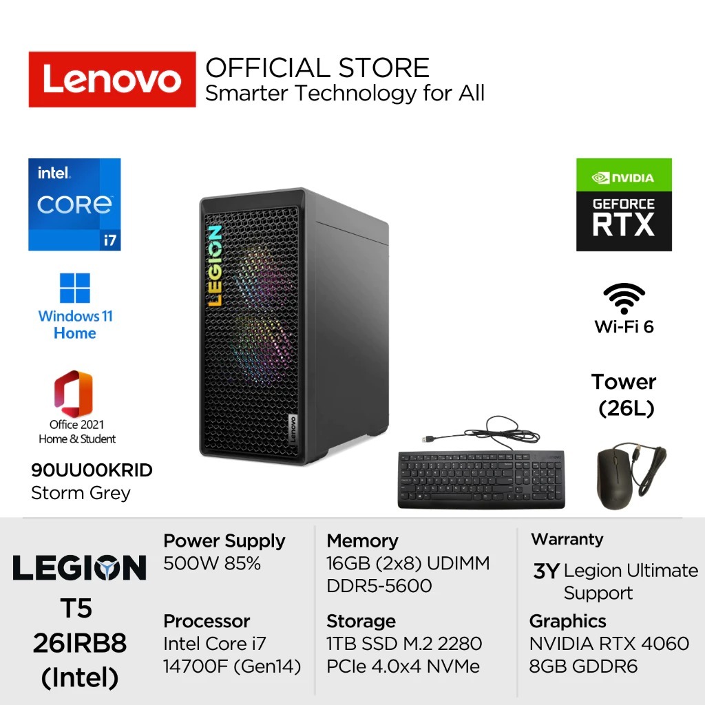 Jual Lenovo PC Legion T5 26IRB8-KRID Intel Core i7 14700KF 2x8GB 1TB ...