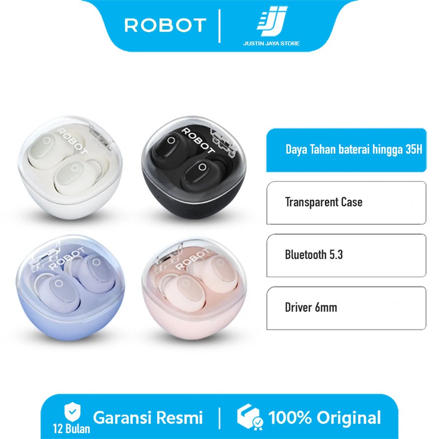 Jual ROBOT TWS Wireless Earbuds Bluetooth 5.3 Mini Transparant Earphone ...