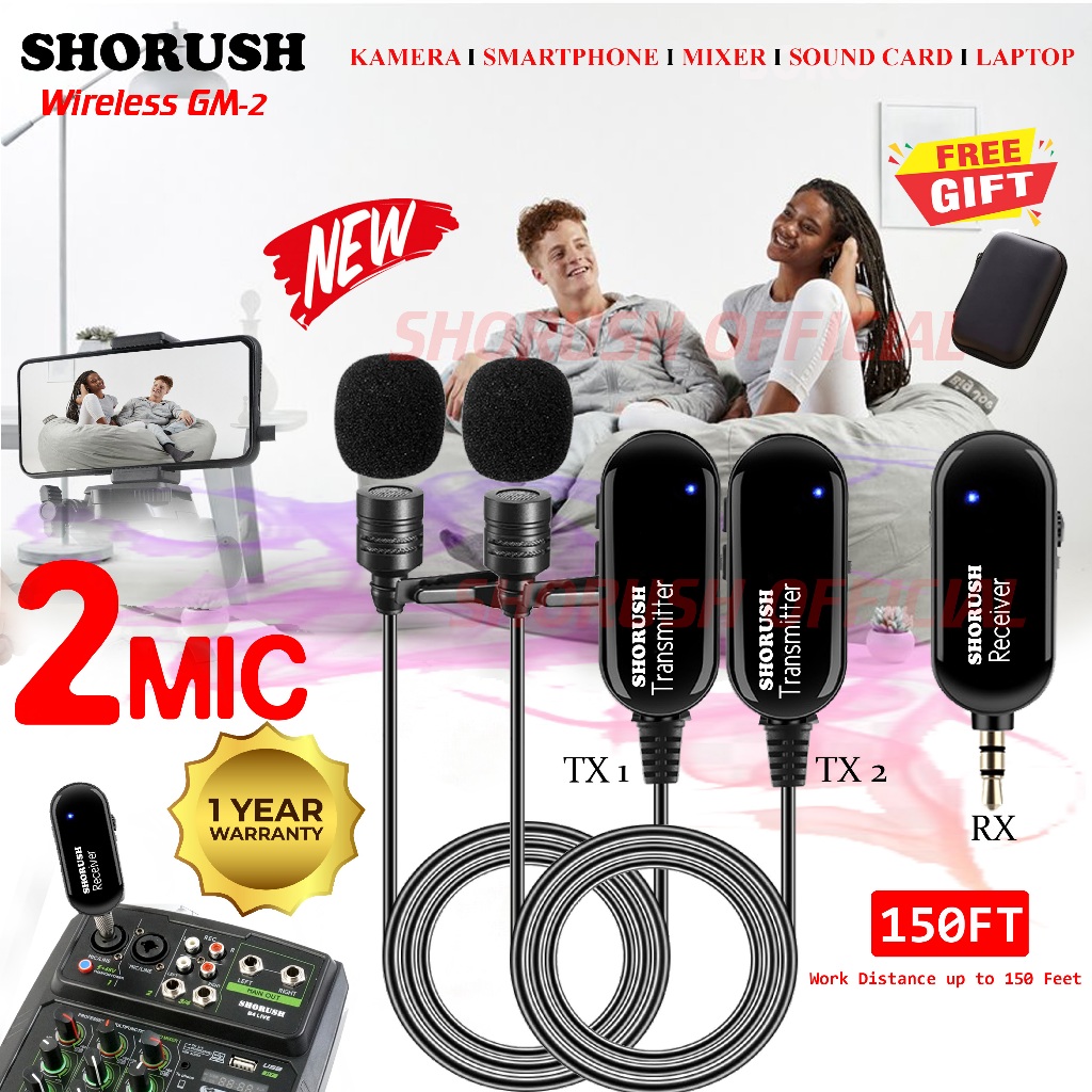 Jual Shorush GM-1 / GM-2 Microphone Mic Clip On Wireless Jepit Imam Masjid UHF PRANK VLOG Untuk ...