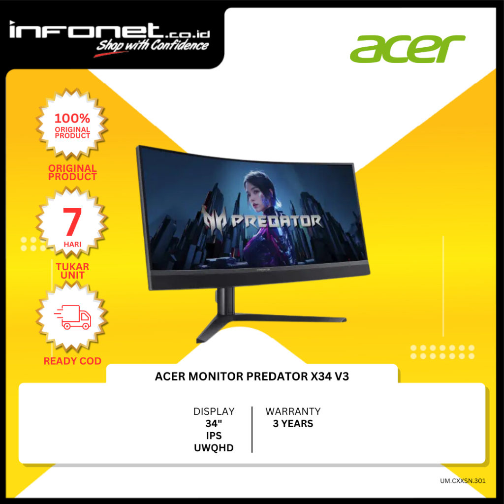 Jual ACER MONITOR PREDATOR X34 V3 34" 3440 x 1440P MINI LED CURVED 1ms ...