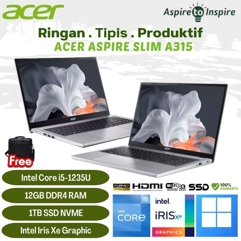 Jual Acer Aspire Slim A315 Intel Core i5-1235U 12GB 1TB SSD Iris Xe ...