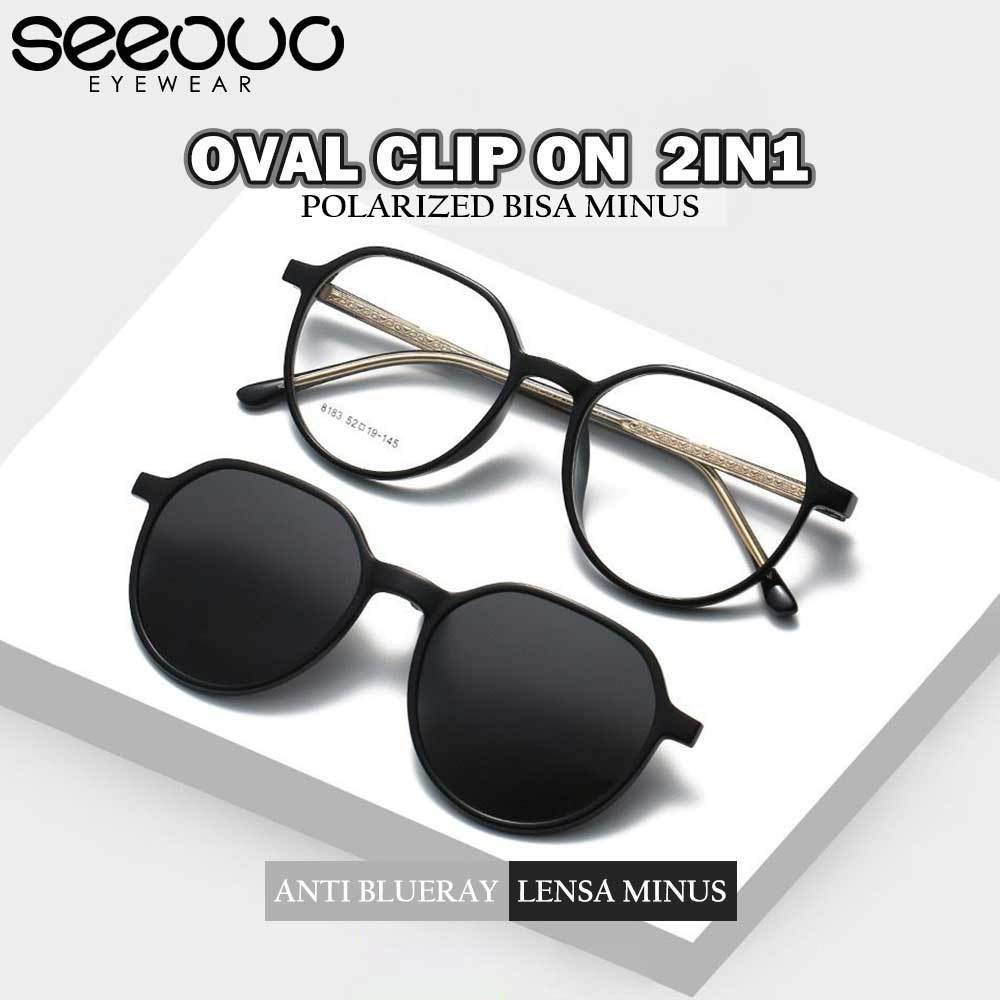 Jual Seeouo Kacamata Clip On 2in1 Polarized UV Protection Model Oval Simple TR90 Ringan Fashion ...
