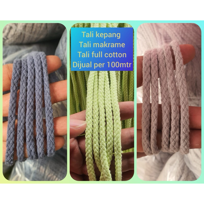 Jual Tali kepang katun/ Tali makrame katun besar 5 mm panjang 100mtr ...