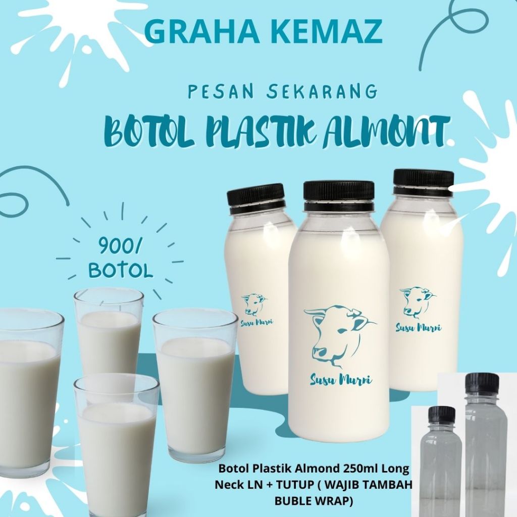 Jual Botol Plastik Almond 250ml Long Neck LN + TUTUP ( WAJIB TAMBAH ...