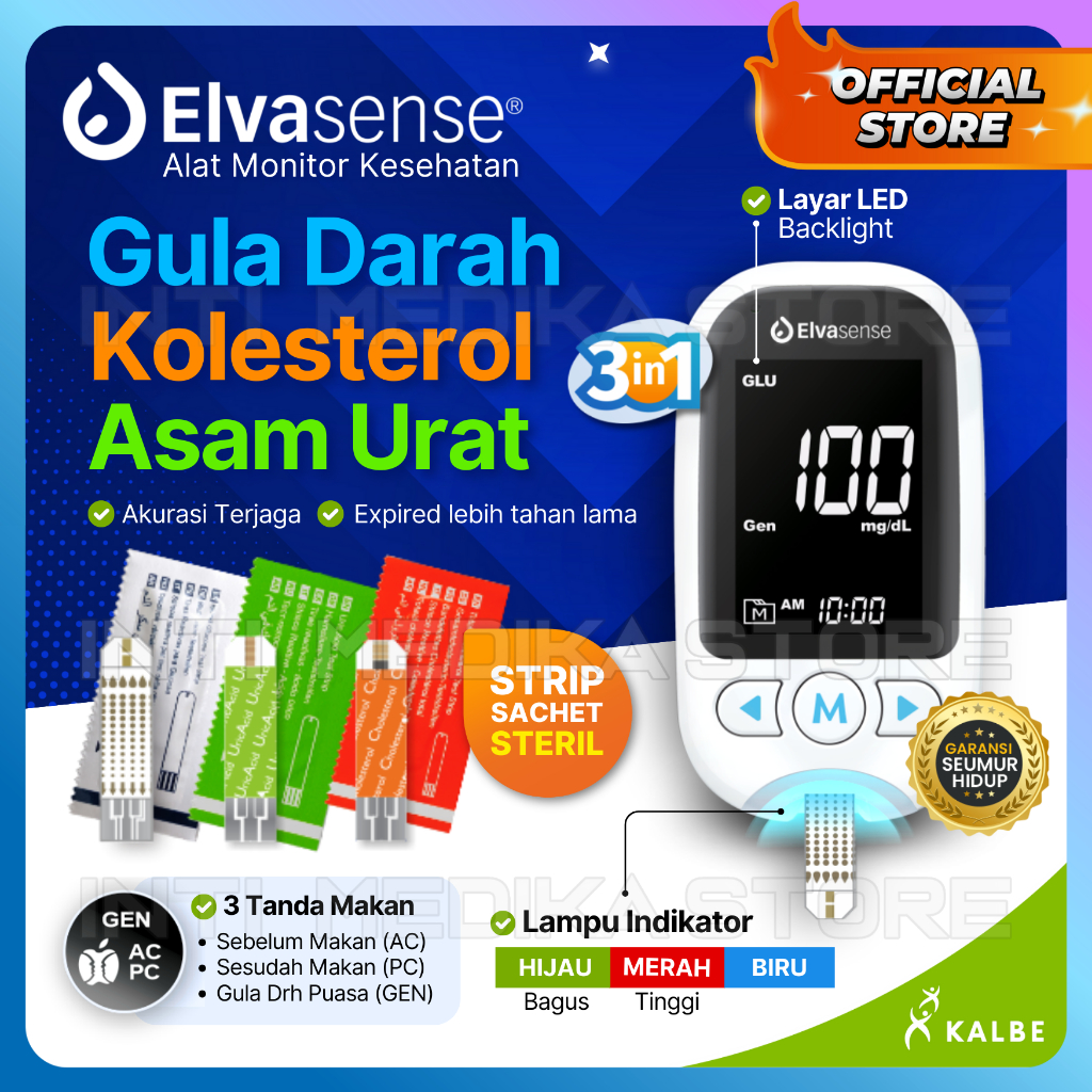 Jual ELVASENSE by KALBE - Alat Cek 3in1 GCU Gula Darah + Kolesterol ...