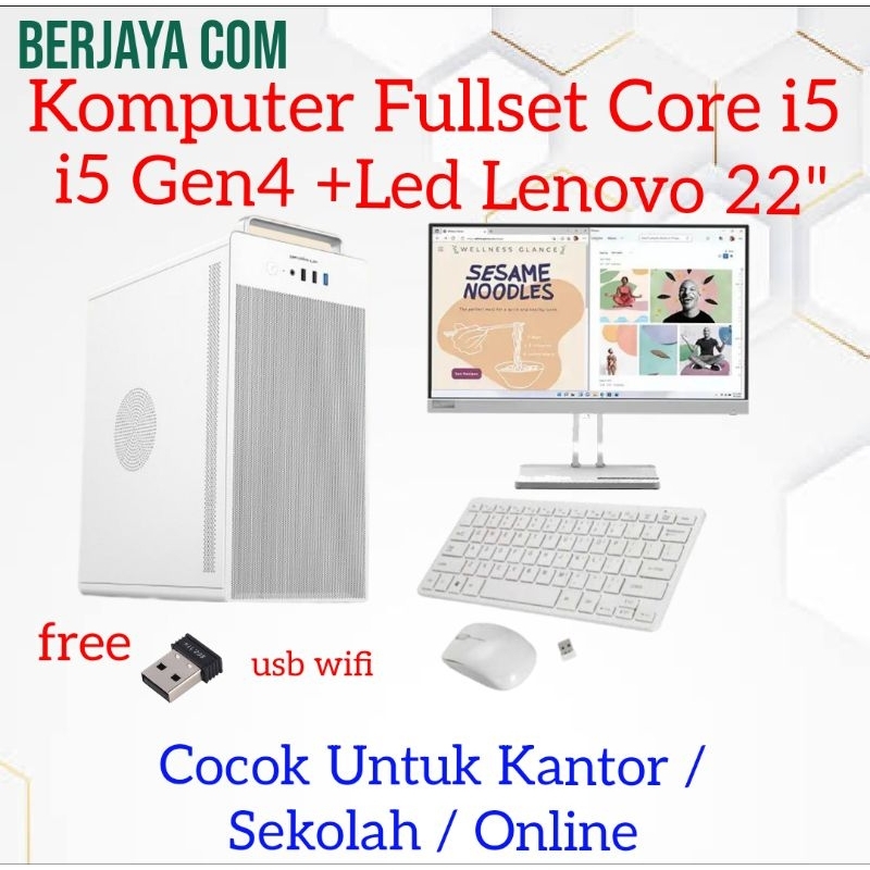 Jual Full Set Core i5 Gen 4 - Lenovo 22" - 16gb Ram - 500gb Ssd - Pc Rakitan casing putih white ...