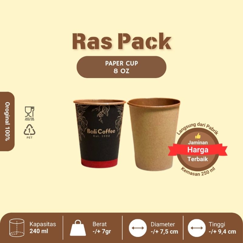 Jual Paper Cup 8 Oz Gelas Kertas Kopi Teh Polos Motif Hot Cold Tahan Panas Paper Cup Kraft ...