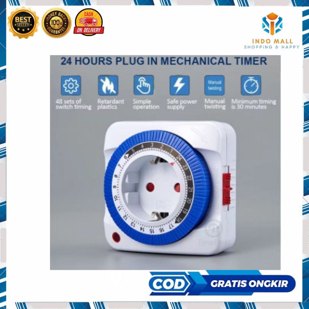 Jual Stop Kontak Timer Listrik Manual Analog 24 Jam 24 Hours Plug in ...