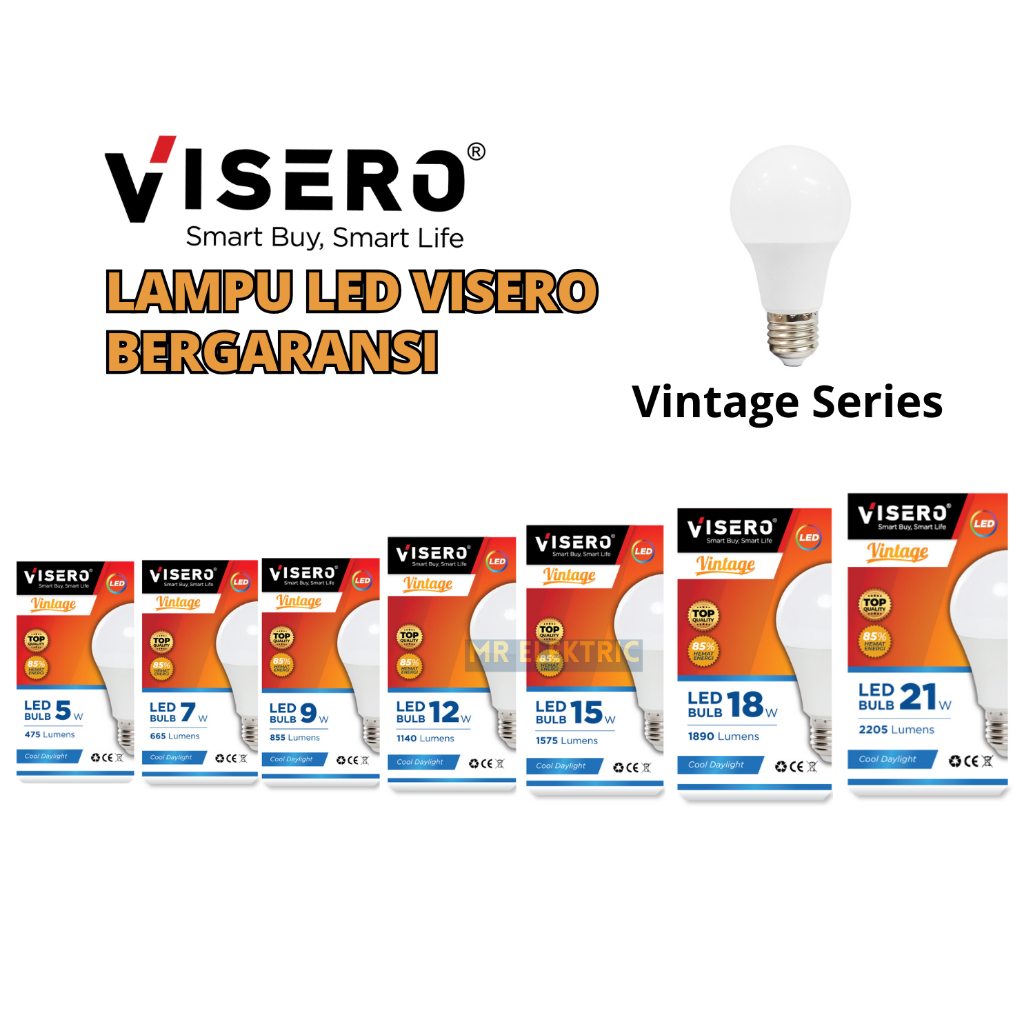 Jual VISERO VINTAGE 5W 7W 9W 12W 15W 18W 21W Lampu LED Bohlam ...