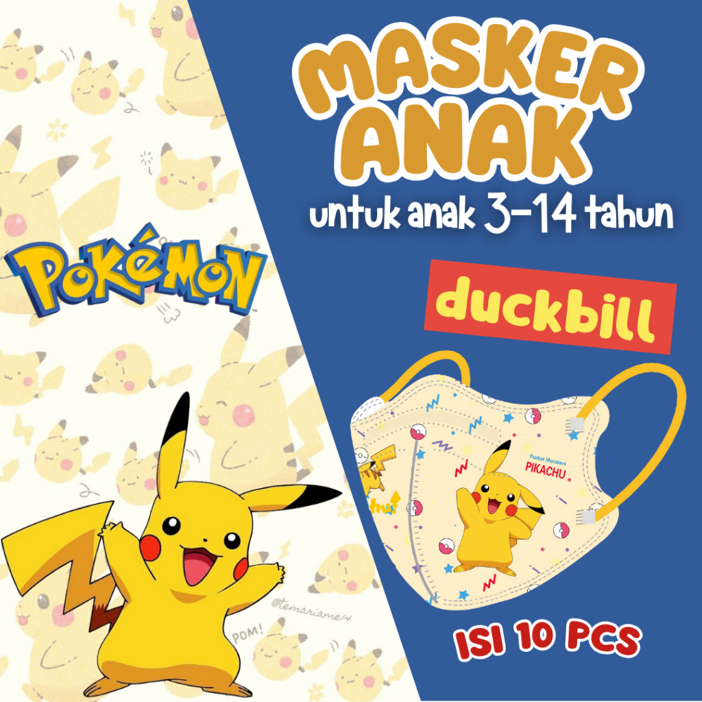 Jual Masker Karakter Anak Duckbill isi 10 bahan halus Karakter Pokemon ...
