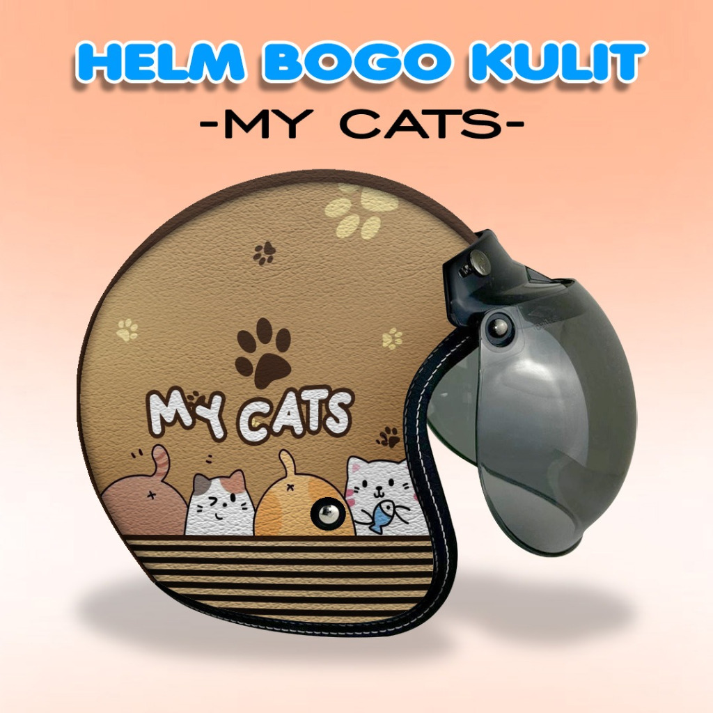Jual Helm Bogo Retro Kulit Kucing Lucu Ukuran Dewasa dan Anak Anak Free ...