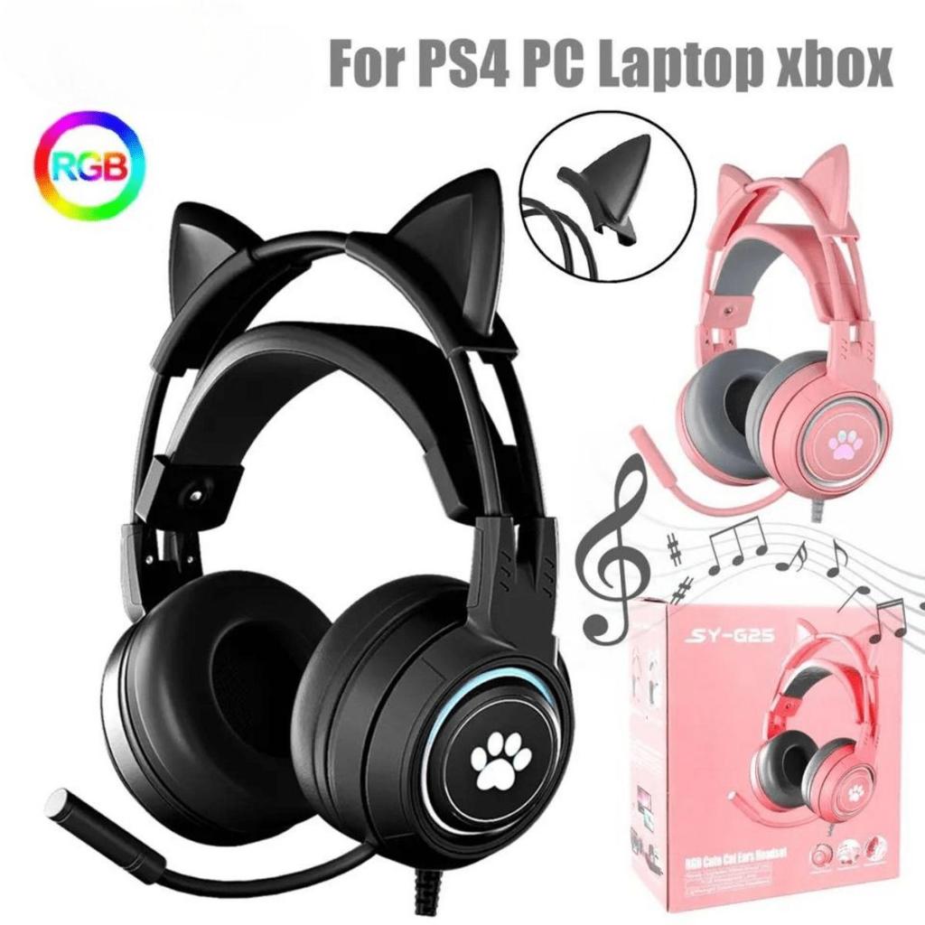 Jual SY-G25 Led Cat Ear Wired Gamer Headphone For PS4 PS5 Xbox Computer ...