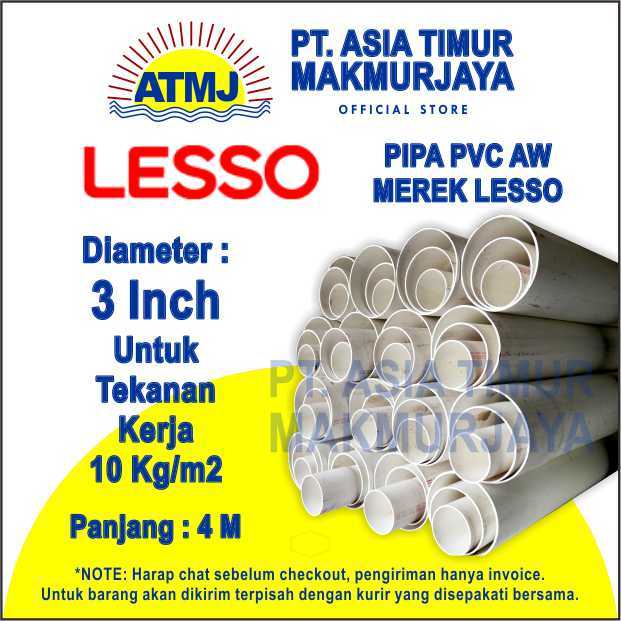 Jual Pipa PVC Batang Panjang 4 Meter Merk Lesso Tipe AW (3, 4, 5, 6, 8 ...