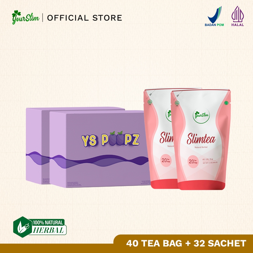 Jual YOURSLIM PAKET HEMAT 2 BOX POOPZ & 2 SLIMTEA | Shopee Indonesia