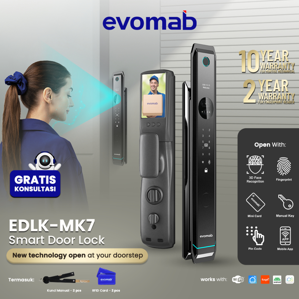 Jual evomab Smart Door Lock Face Recognition Sensor Wajah Kamera Handle ...