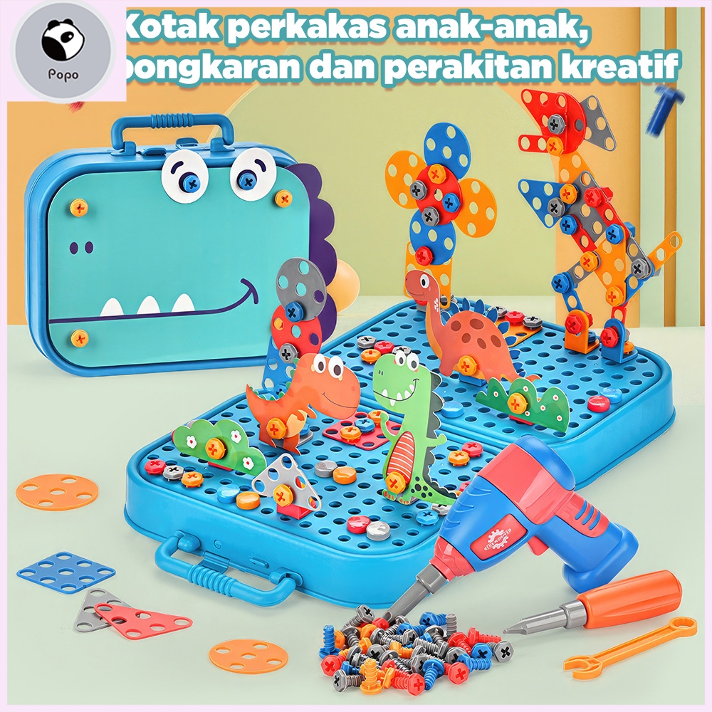 Jual 461pcs Mainan Bor Listrik Mainan Tool Set DIY 3D Dinosaur Kotak ...