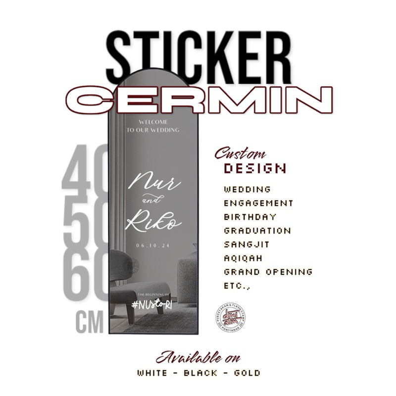 Jual Sticker Cermin Wedding Sign Lebar 40 50 60 cm | Flowerbox ...