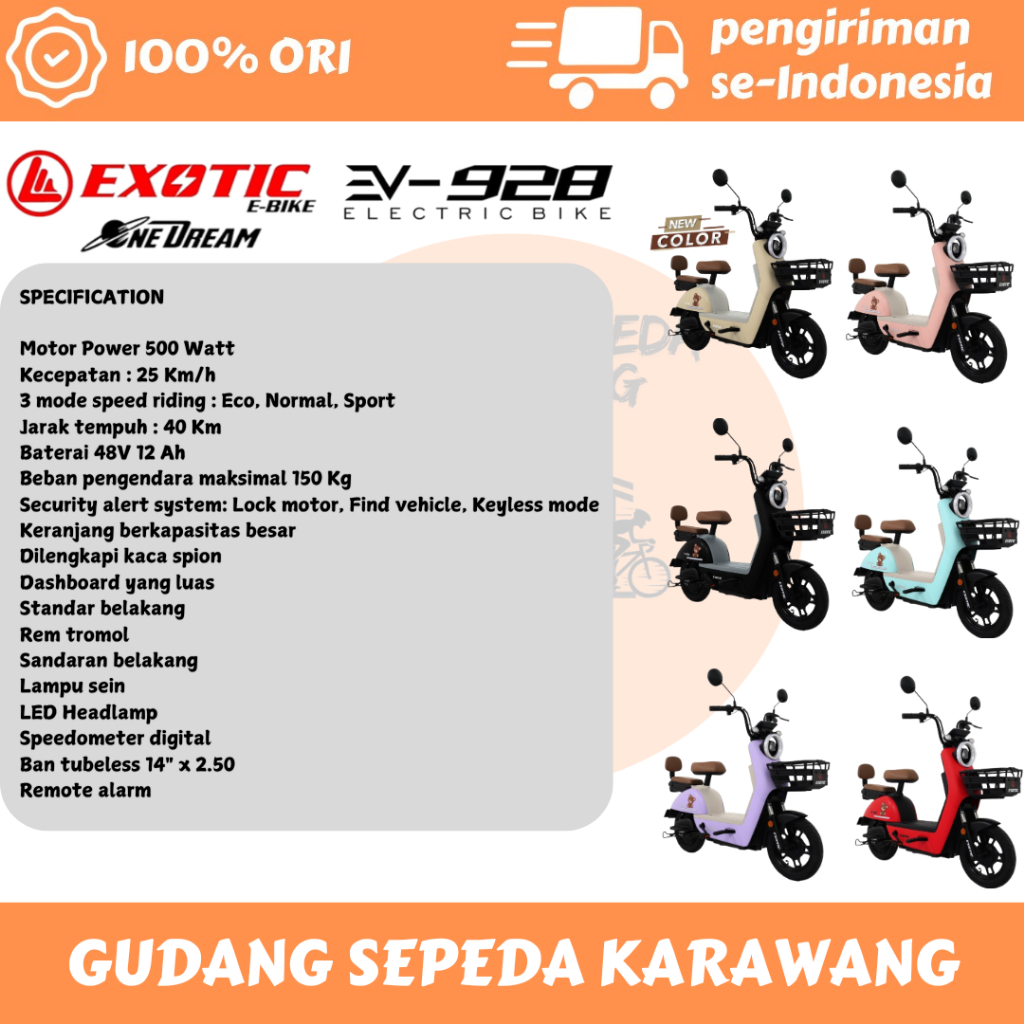 Jual SEPEDA LISTRIK EXOTIC EV-928 EBIKE 48V/12AH 500 WATT | Shopee ...