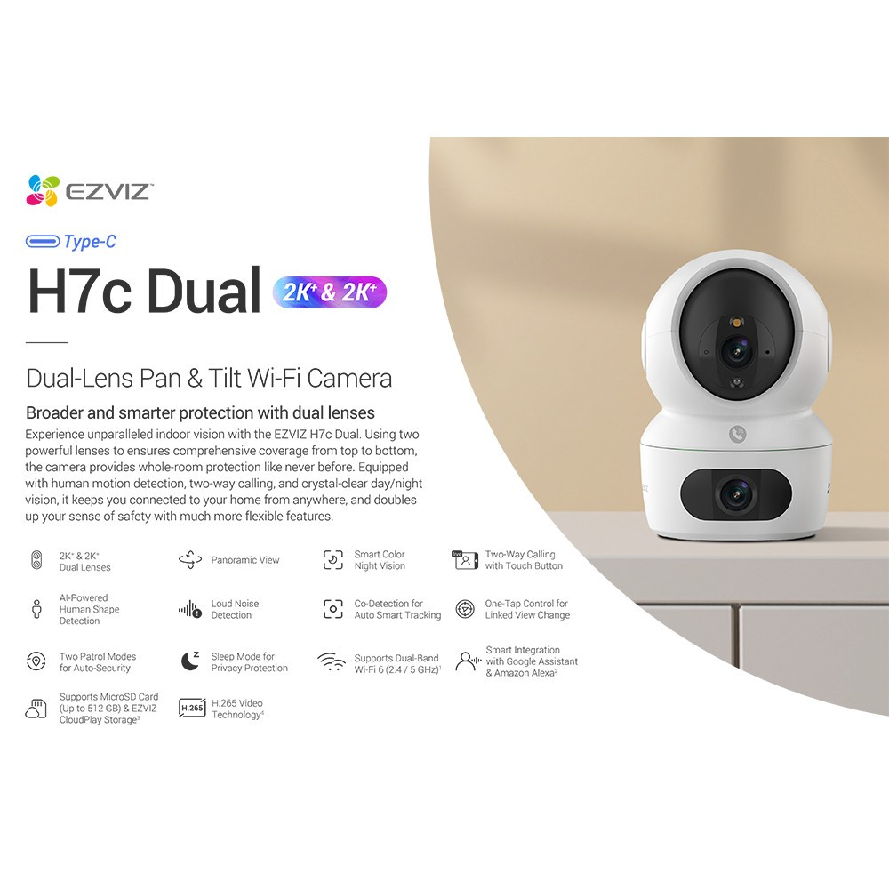 Jual Ezviz H7c Dual 2K⁺ & 2K⁺ Dual-Lens Pan Tilt WiFi Camera Dual Band ...