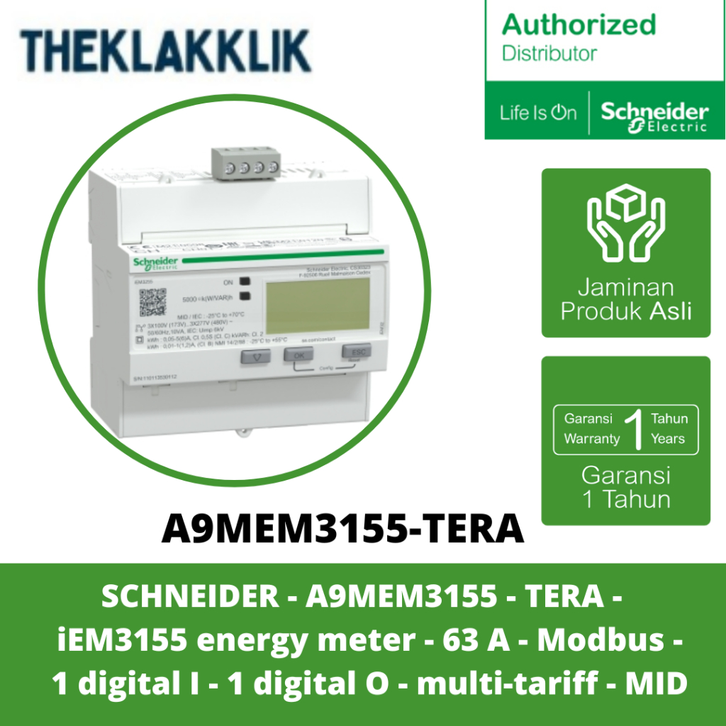 Jual SCHNEIDER - A9MEM3155-TERA - iEM3155 energy meter - 63 A - Modbus ...