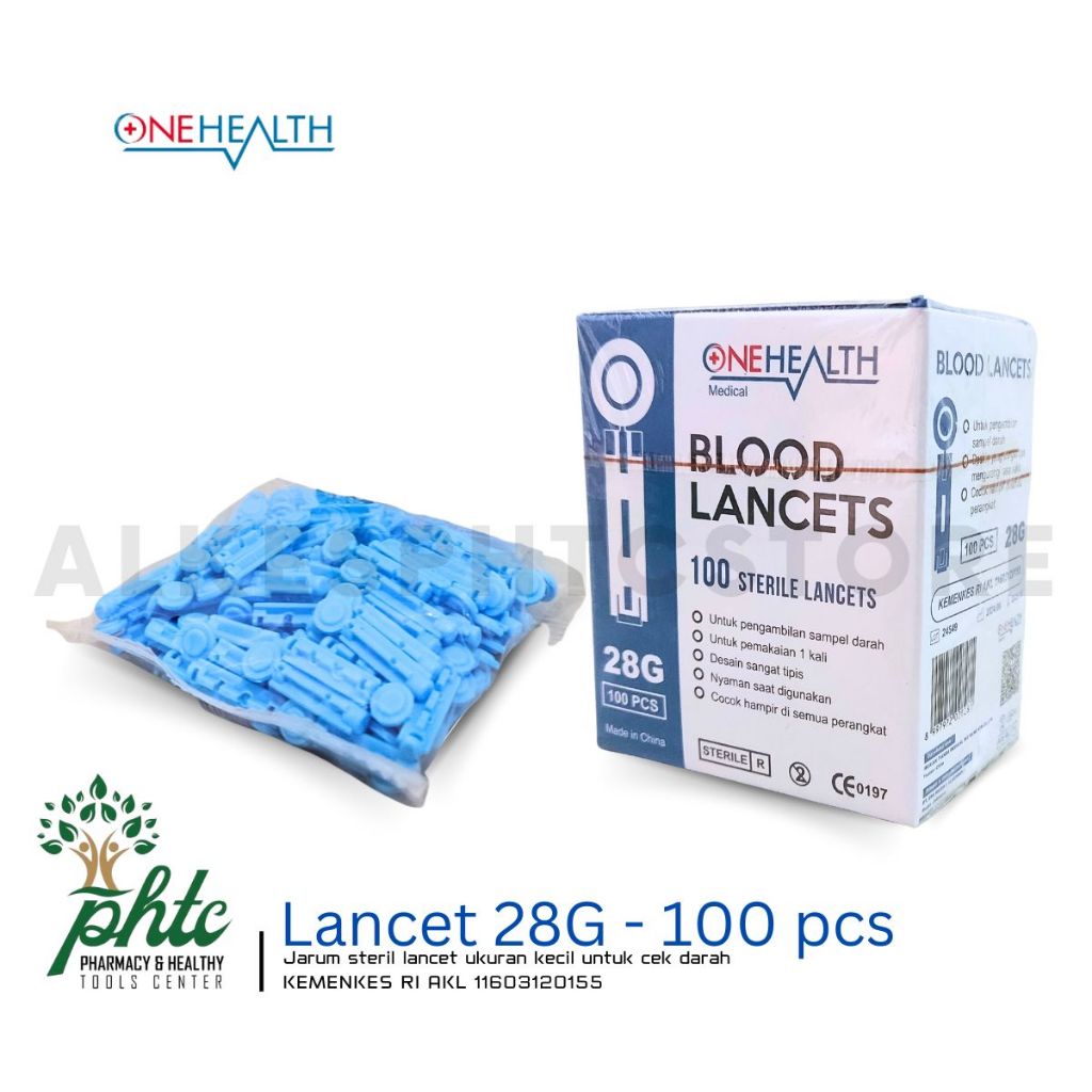 Jual Onehealth Blood Lancet 28G Isi 100 - Steril l Jarum Pen Lancet ...