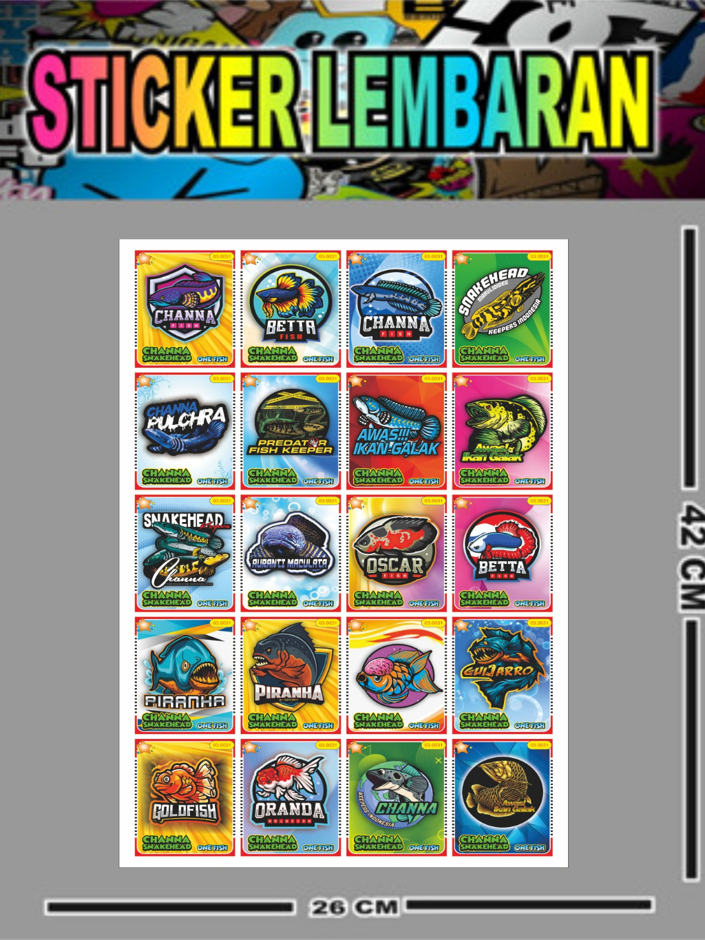 Jual stiker gambar ikan chana,cupang,balida isi 20gambar/pcs ukuran 42 ...
