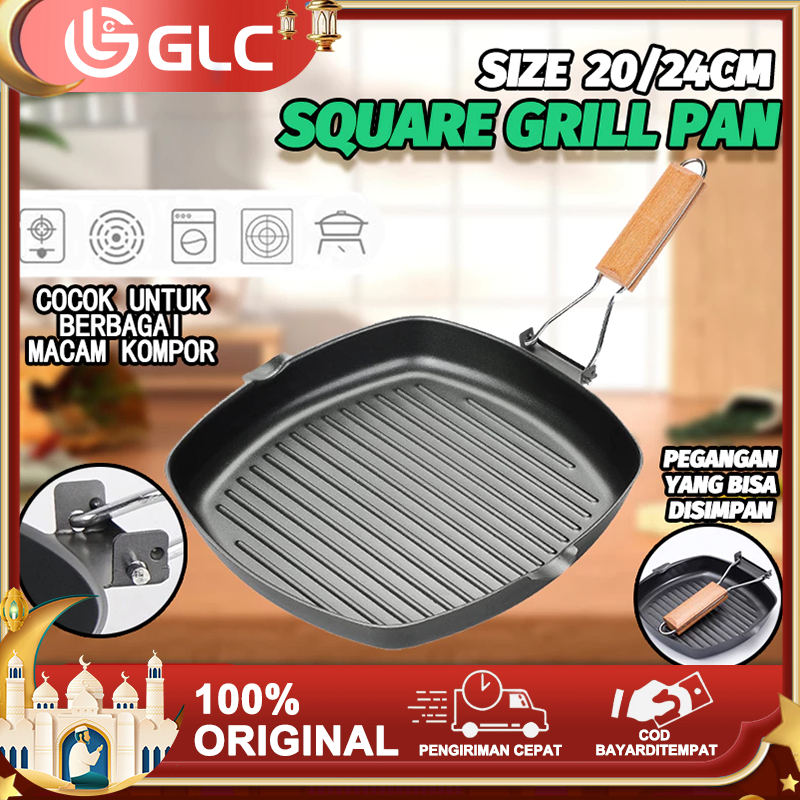 Jual Panci Panggang Square Grill Pan Foldable 20Cm 24CM Wajan BBQ Anti ...
