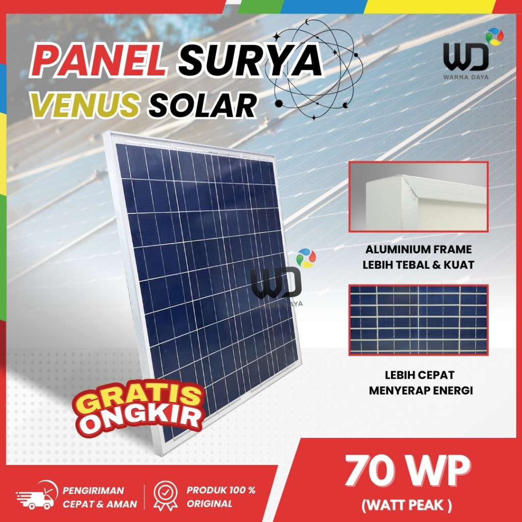 Jual Panel Surya Solar Panel Venus 70WP Poly Free Packing Kayu | Shopee ...