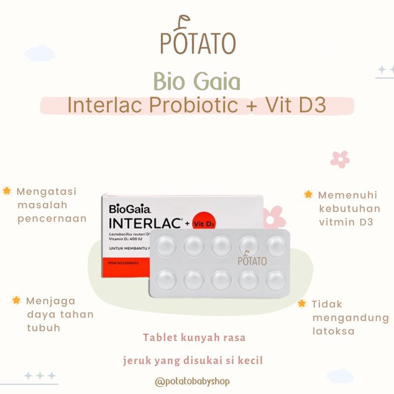 Jual Interlac Probioctic Tablet Kunyah + Vit D3 / Probiotik Biogaia ...