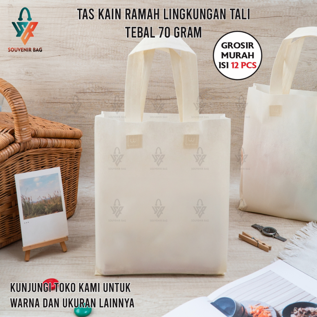 Jual [ISI 12] Tas Kain Spunbond Tebal 70 Gsm Krem uk. 20x25 cm Tali ...
