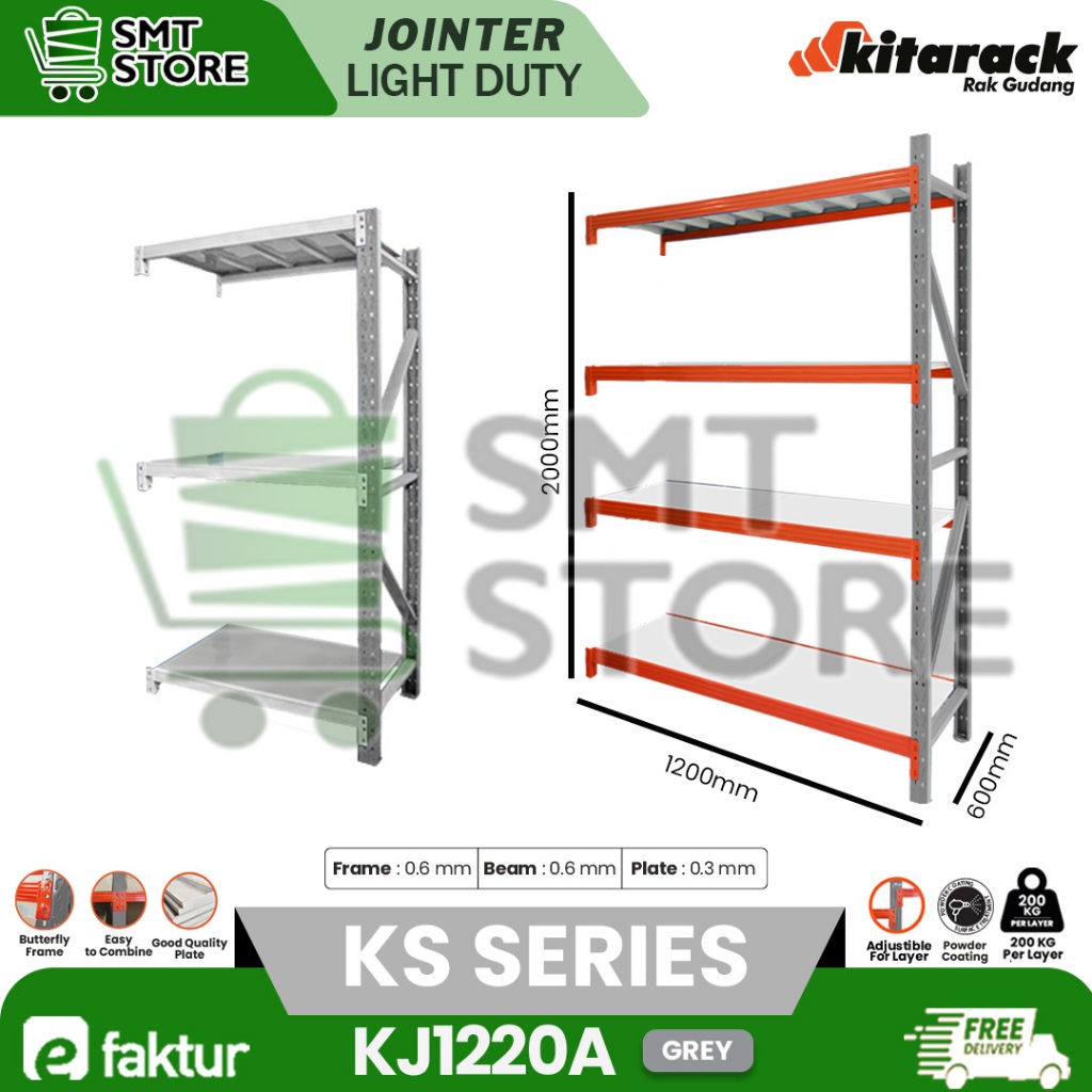Jual KITARACK Rak Gudang KJ1220 Abu Series JOINTER Rack 200KG 4 Layer ...