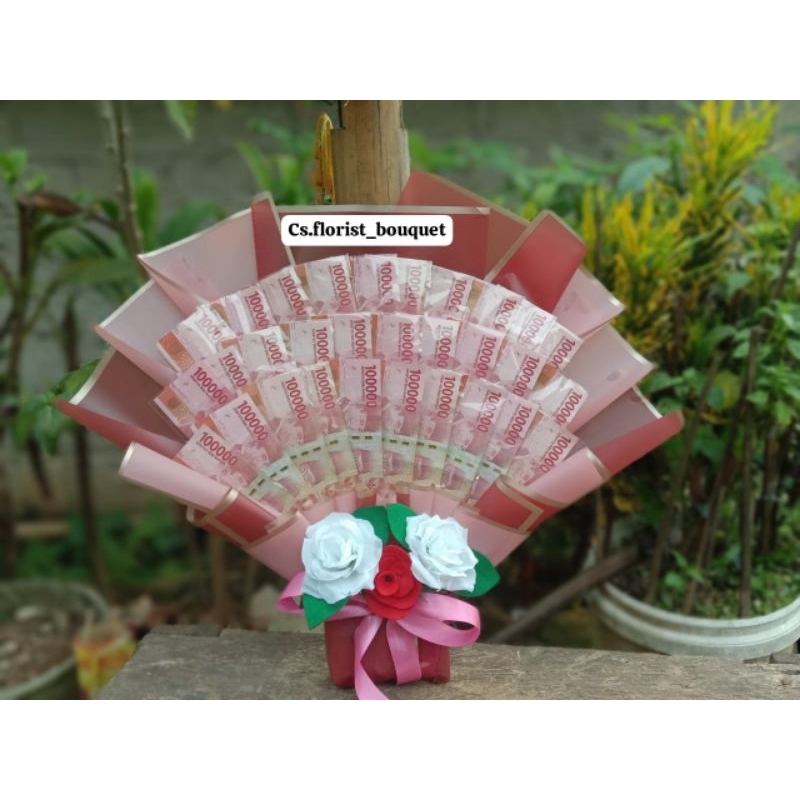 Jual Buket Uang Kosongan Isi 30 Lembar Bunga Mawar Artificial 3 kuntum ...
