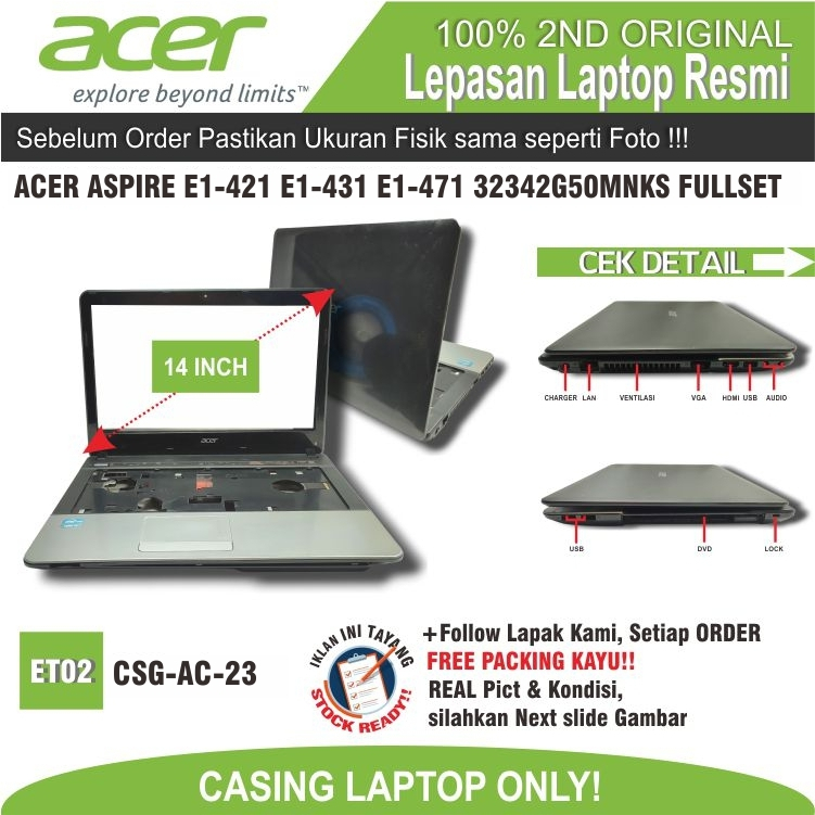 Jual ET02 CSG-AC-23 CASE CASING LAPTOP ACER ASPIRE E1-421 E1-431 E1-471 E1-471G E1-471 ...