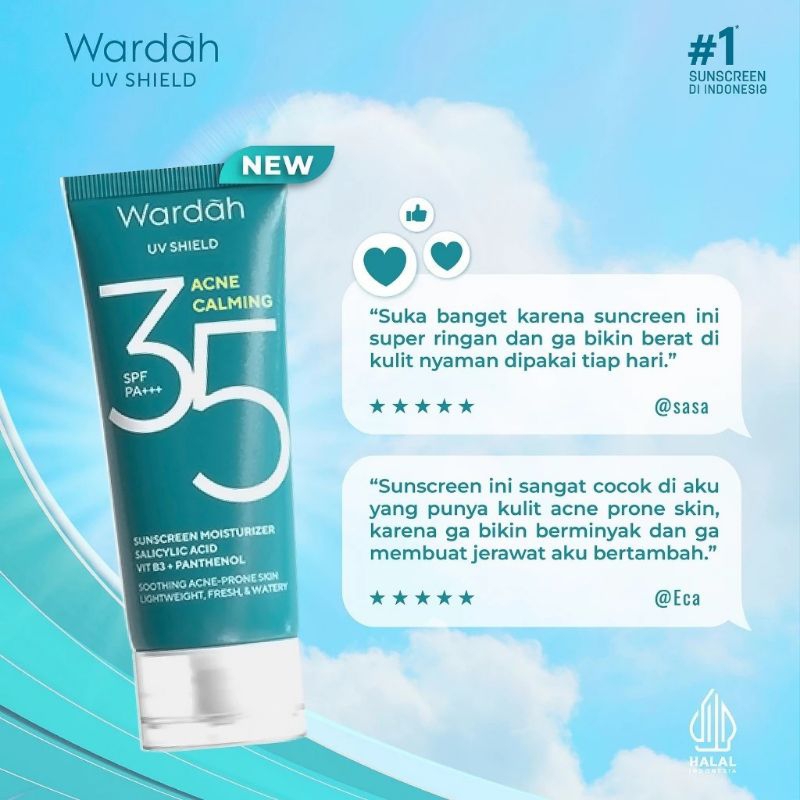 Jual Wardah UV Shield Acne Calming Sunscreen Moisturizer SPF 35 PA++ ...