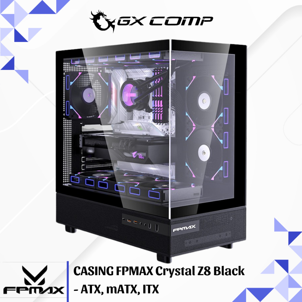 Jual FPMAX Crystal Z8 Black Inc 3 Fan RGB | Casing PC ATX - Case CPU ...