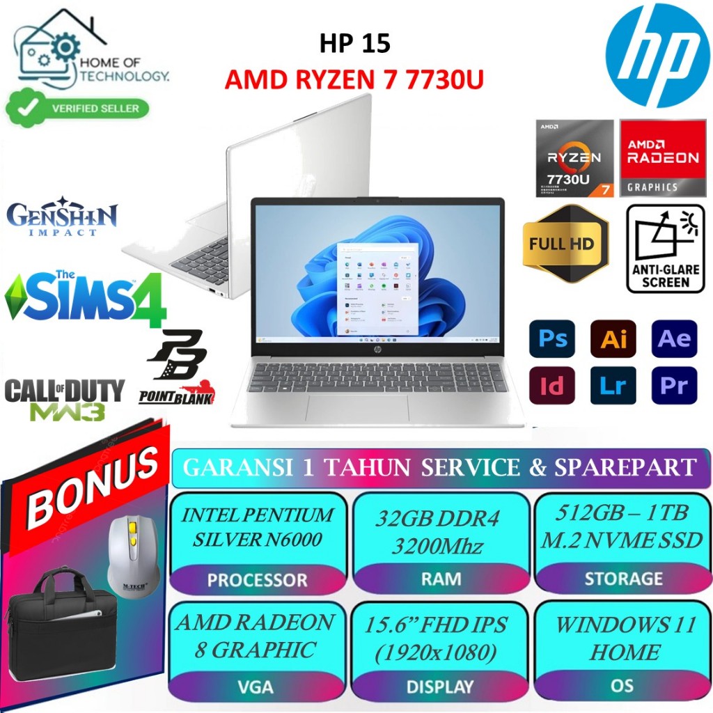 Jual PROMO Laptop Gaming HP 15 AMD Ryzen 7 7730U 32GB 1TB SSD AMD ...