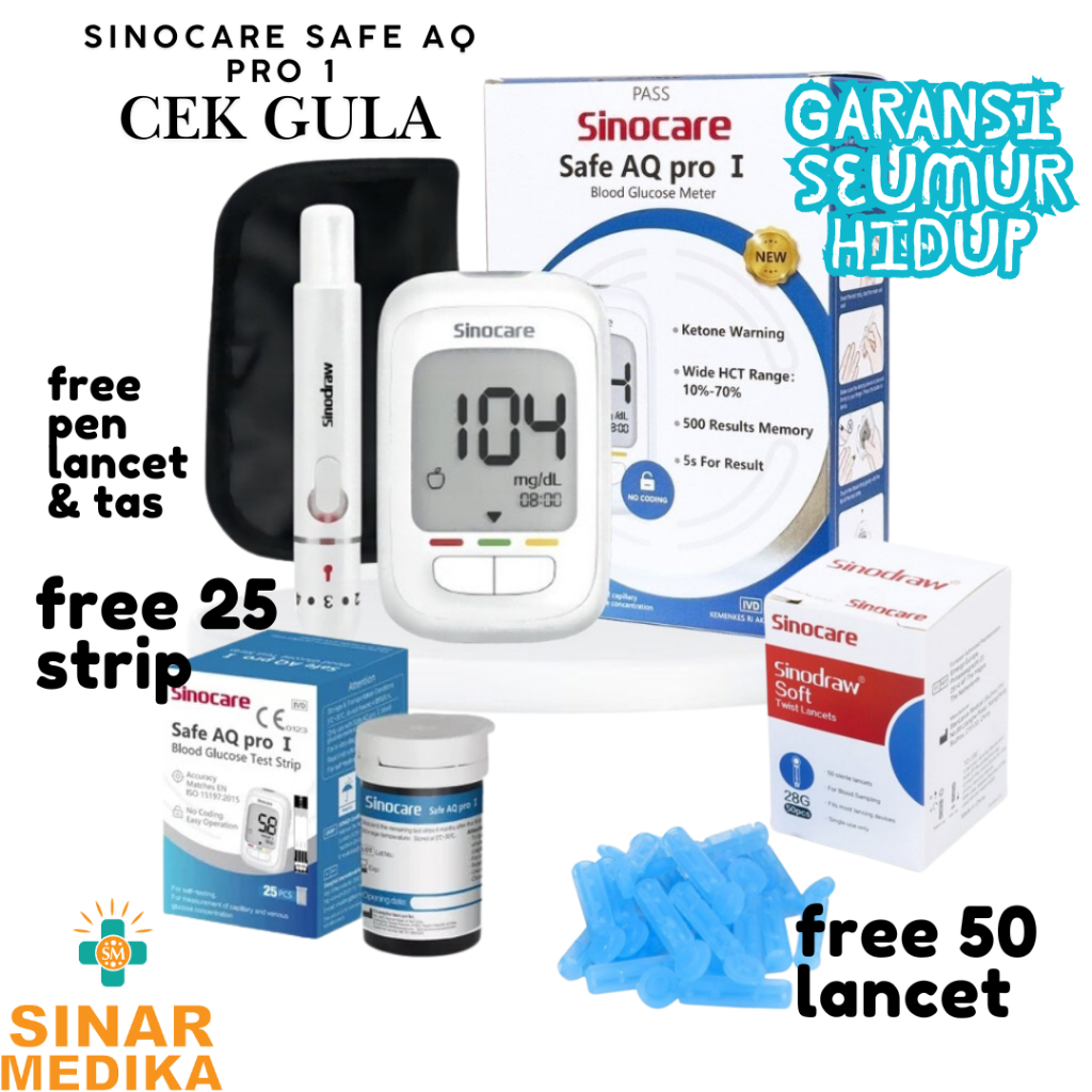 Jual Alat Cek Gula Darah Sinocare . Glucometer . Sinocare Safe Accu 25 ...