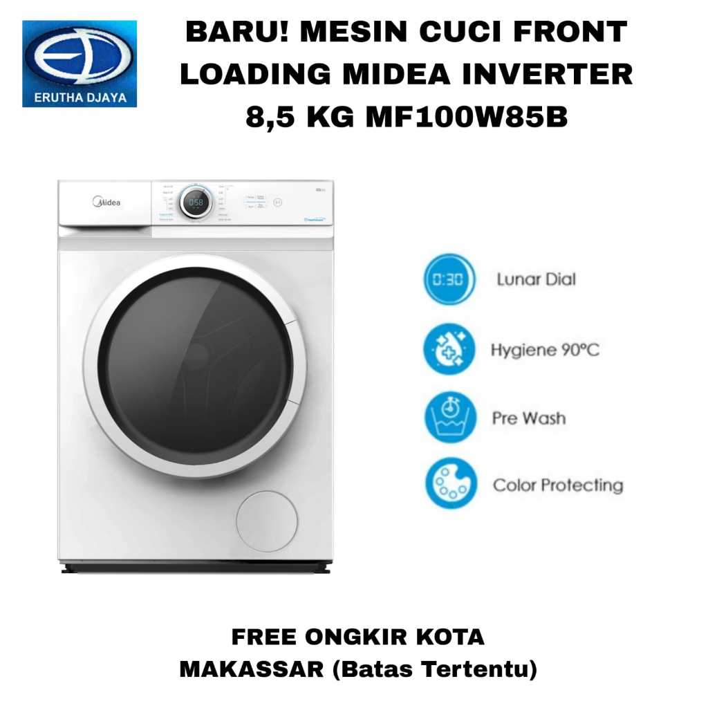 Jual MESIN CUCI FRONT LOADING MIDEA INVERTER 8,5 KG MF100W85B | Shopee ...