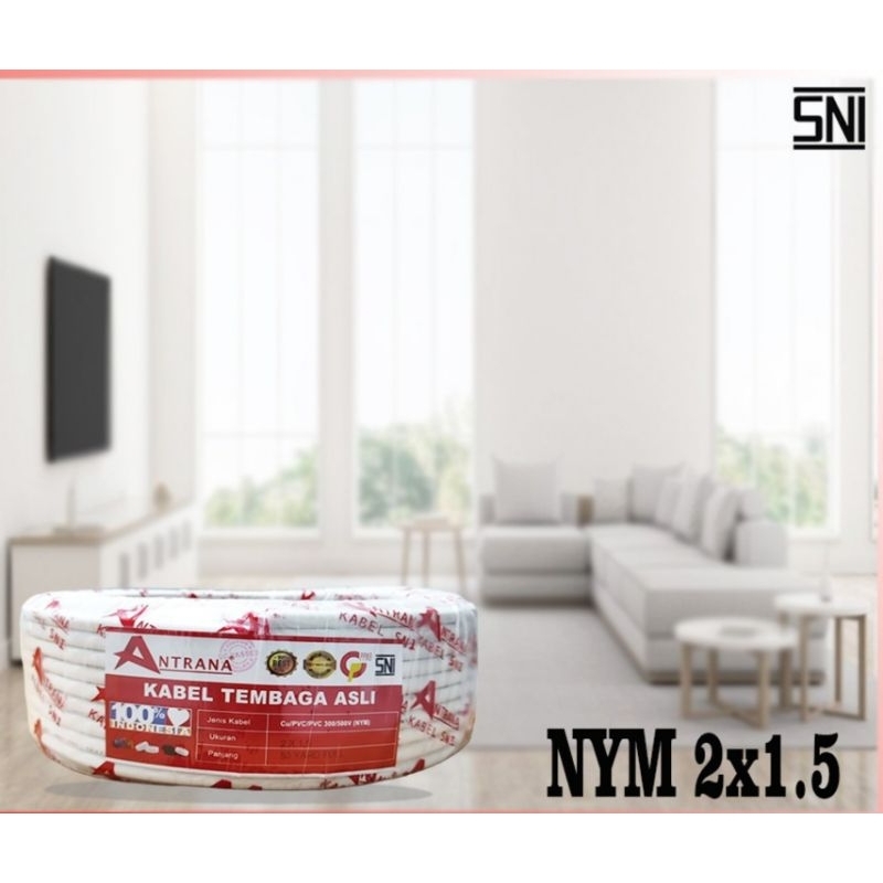 Jual Kabel Listrik 1 Roll Tembaga Antrana NYM 2x1,5 / Kabel Kenjiro Tembaga 2x1.5 50 Yard 50Y ...