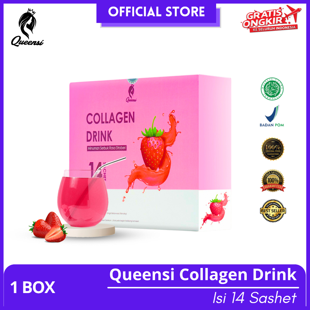 Jual Queensi Collagen Drink Minuman Serbuk Rasa Strawbery isi Sachet 14 Pcs | Shopee Indonesia