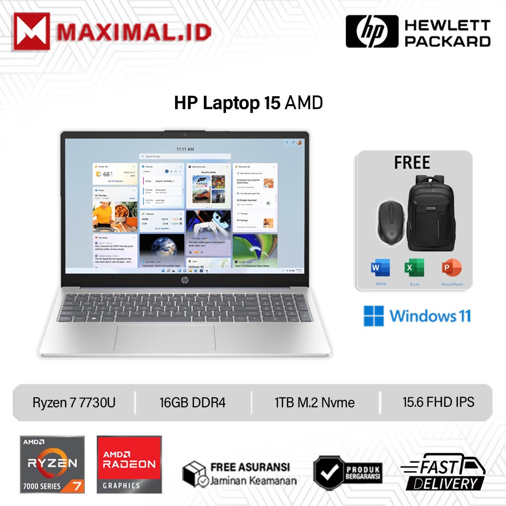 Jual Laptop Gaming HP 15 AMD Ryzen 7 7730U 16GB 1TB SSD FHD IPS 15.6 FHD Windows 11 Home ...
