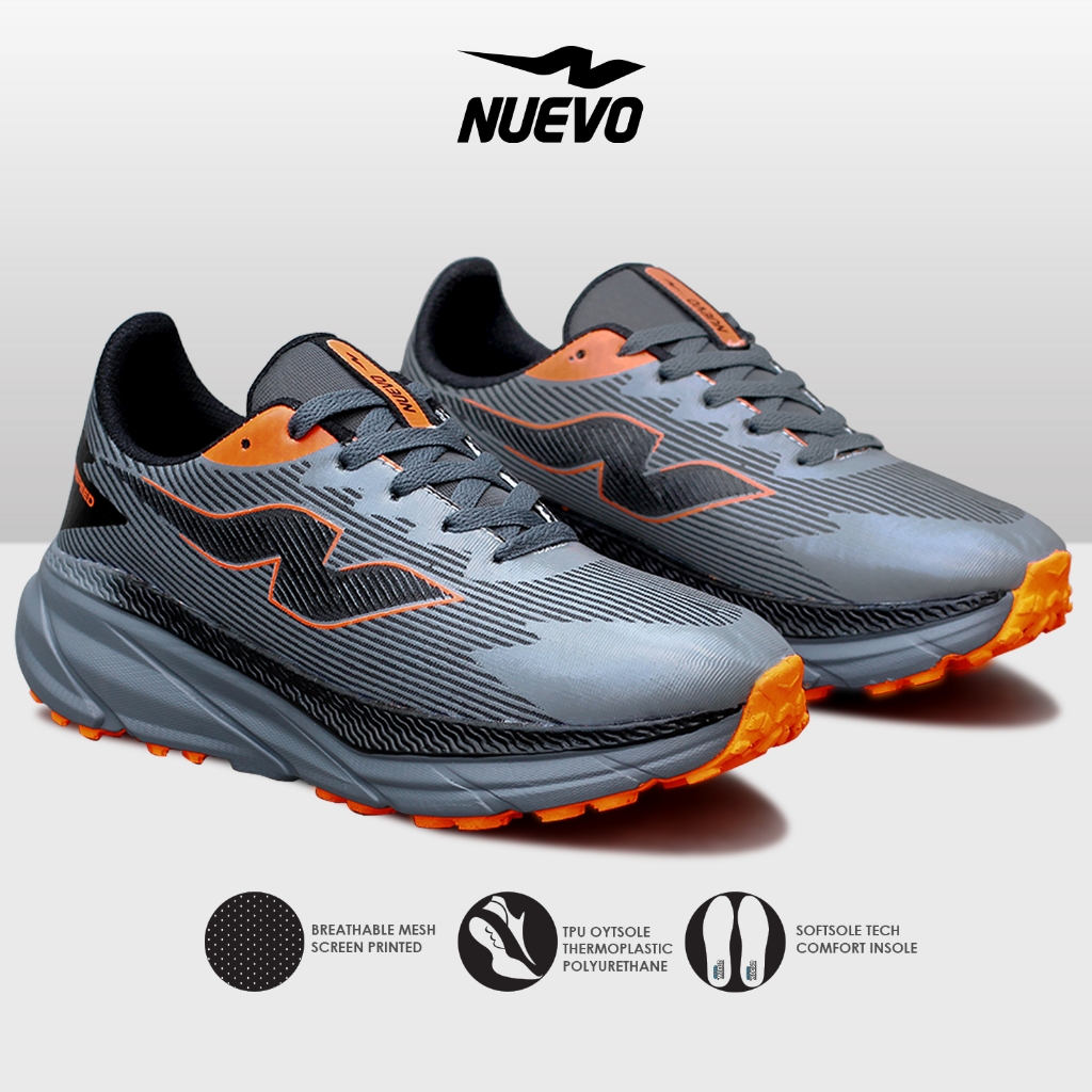 Jual NUEVO Crosspeed - Sepatu Running Grey/Oren Olahraga Lari Pria ...