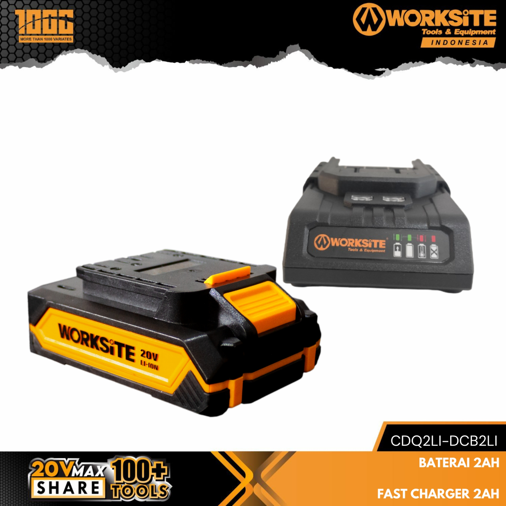 Jual Worksite Baterai Set Charger 2A.h Worksite baterry lithium 2Ah ...