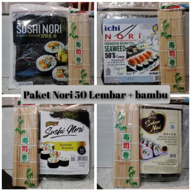 Jual (PROMO) Paket Nori Sushi isi 50 lembar + bambu penggulung sushi ...